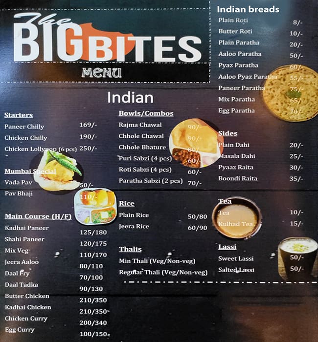 Menu of The Big Bites, DLF Phase 3, Gurgaon