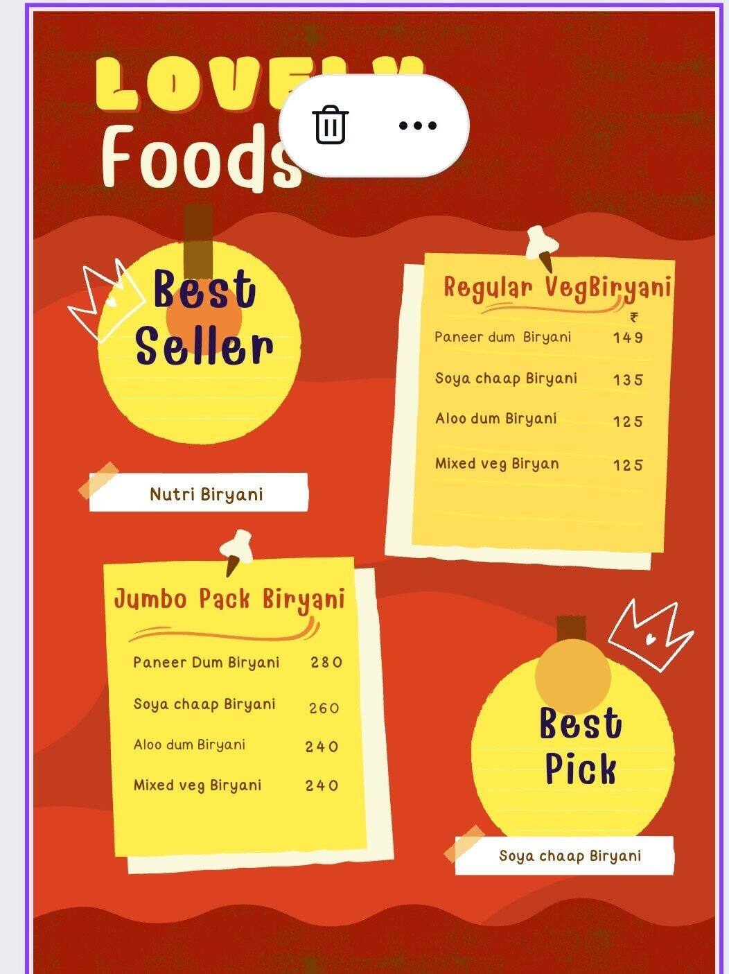 Menu of Lovely Foods, Lal Kuan, Ghaziabad