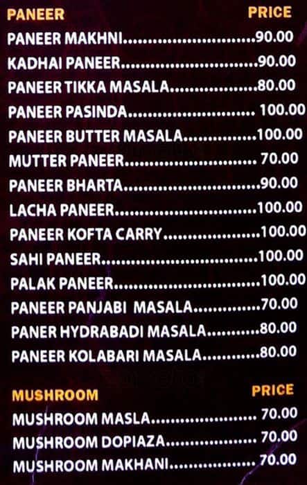 Menu at Noor's Restaurant, Bhubaneswar