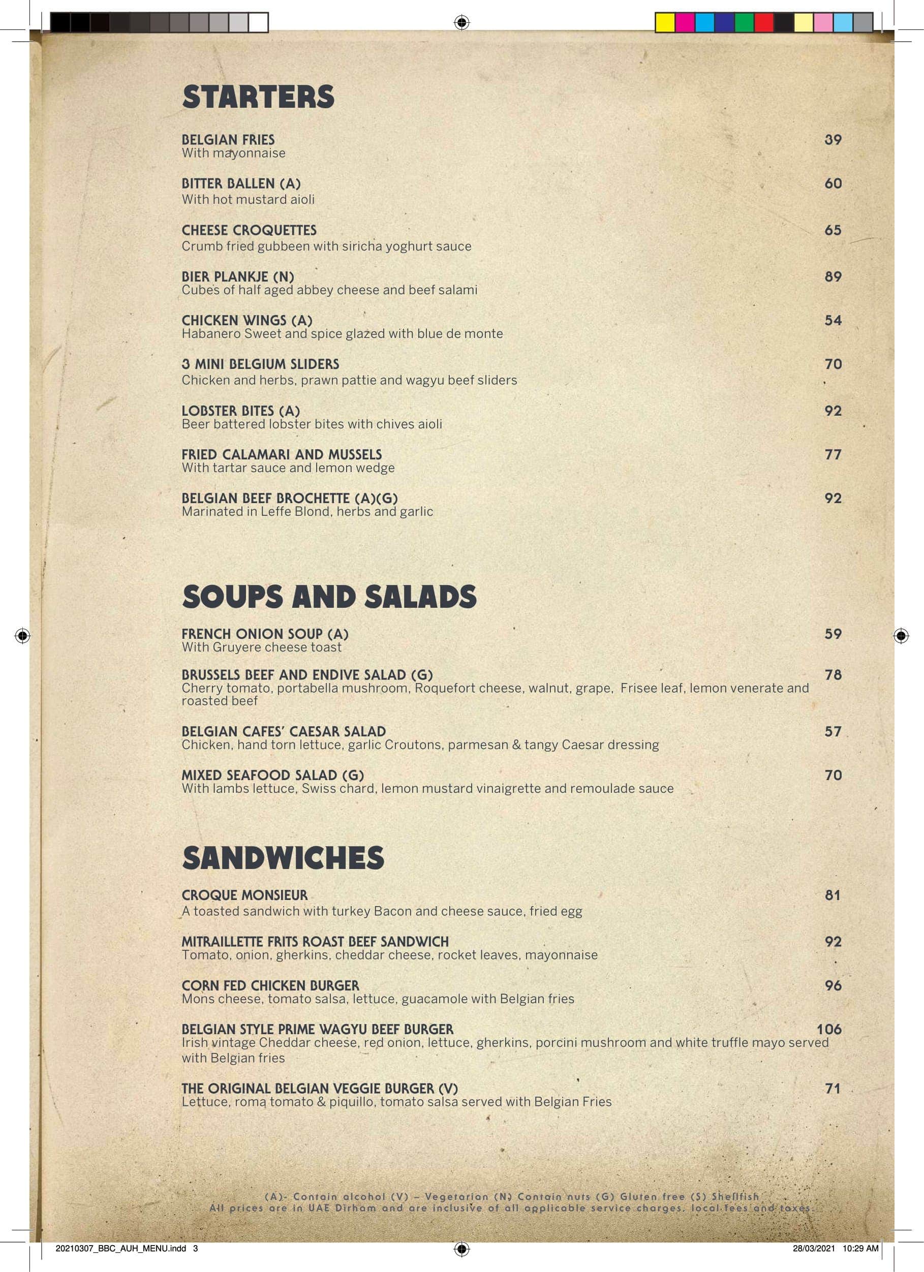 Menu of Belgian Beer Cafe, Al Maqtaa, Abu Dhabi