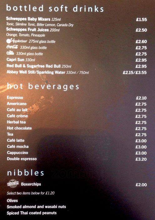 Menu at Elements Bar, Novotel Waterloo, London