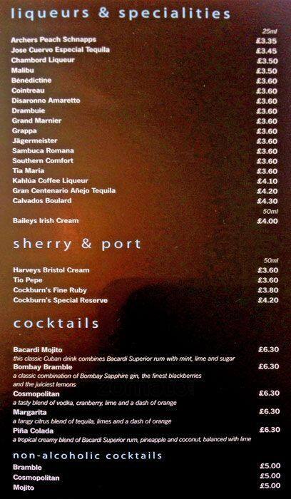 Menu at Elements Bar, Novotel Waterloo, London