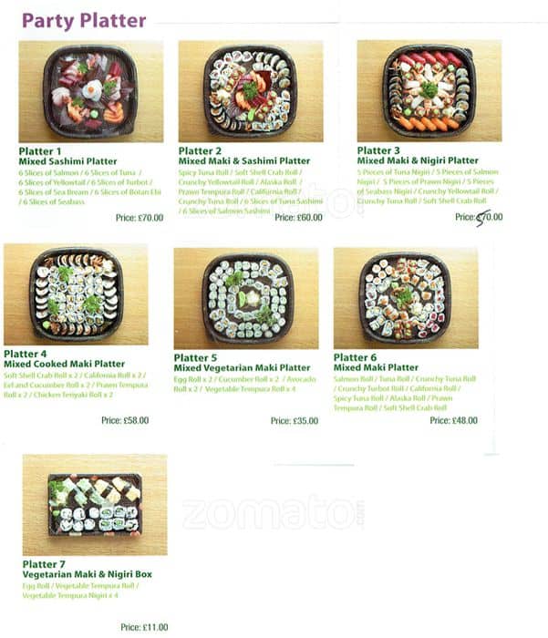 Menu at Sasa Sushi restaurant, London