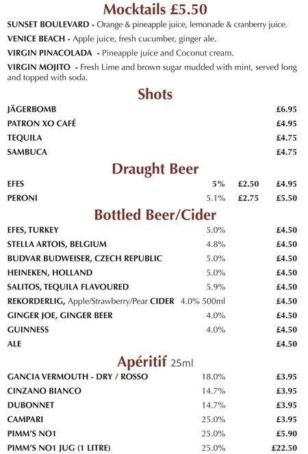 Menu at HAZ St Paul's restaurant, London, 34 Foster Ln