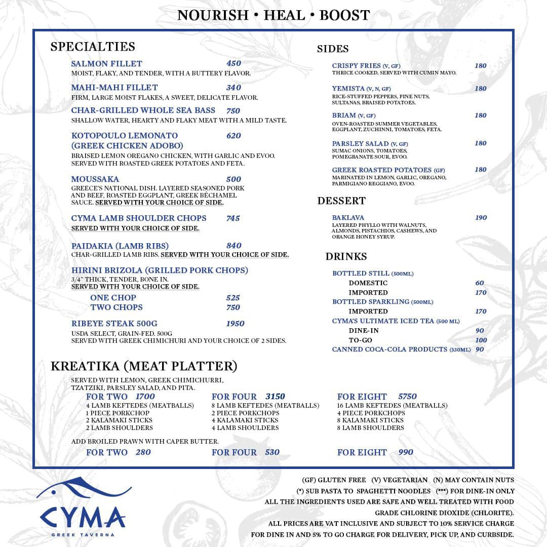 Menu at Cyma restaurant, Quezon City, TriNoma mall