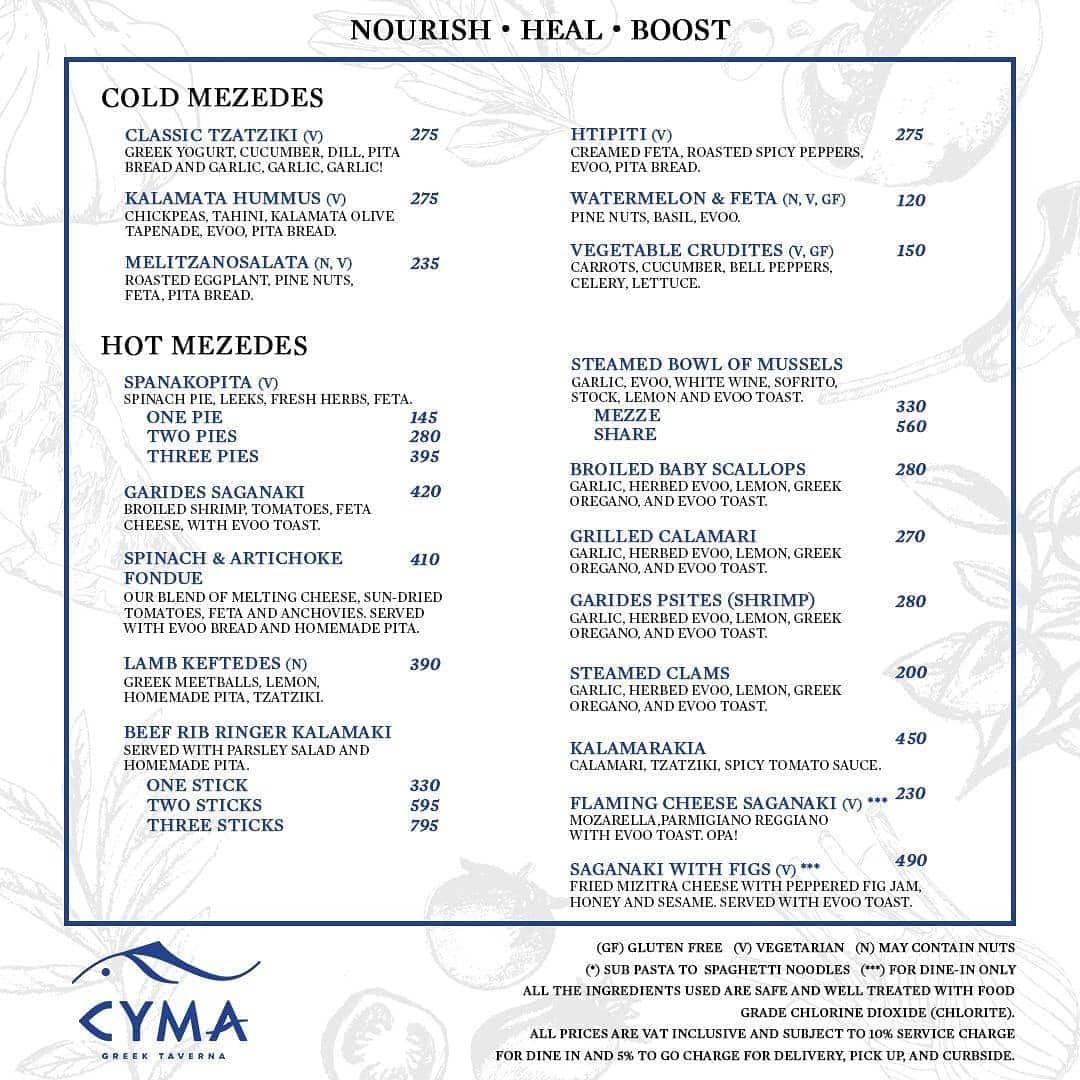 Menu at Cyma Greek Taverna Eastwood restaurant, Quezon City, Level 2