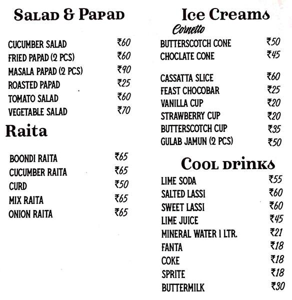 Menu at Ravi Mehra's Delhi Hotel, Chennai, 111