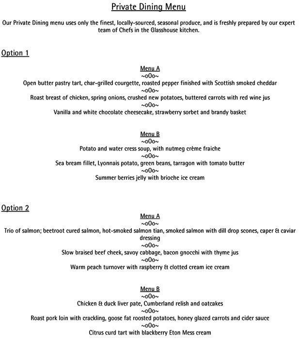 Menu at Edinburgh Observatory’s Cafe, Edinburgh