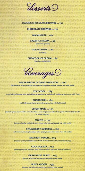 Menu at Jaipur Jungle, Jaipur, B-12