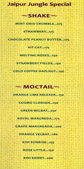 Menu at Jaipur Jungle, Jaipur, B-12