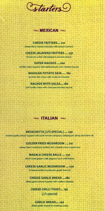 Menu at Jaipur Jungle, Jaipur, B-12