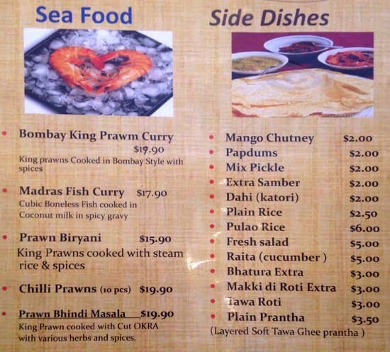 Menu at India Gate restaurant, Haymarket, 777 George St