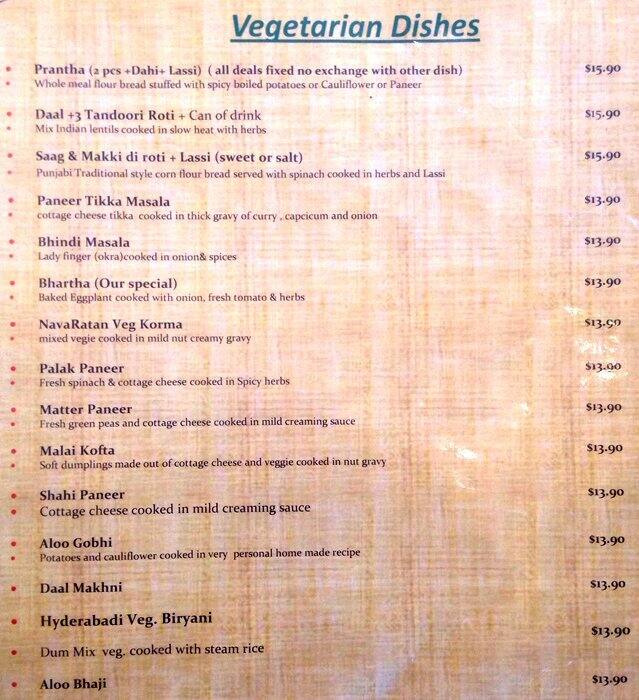 Menu at India Gate restaurant, Haymarket, 777 George St