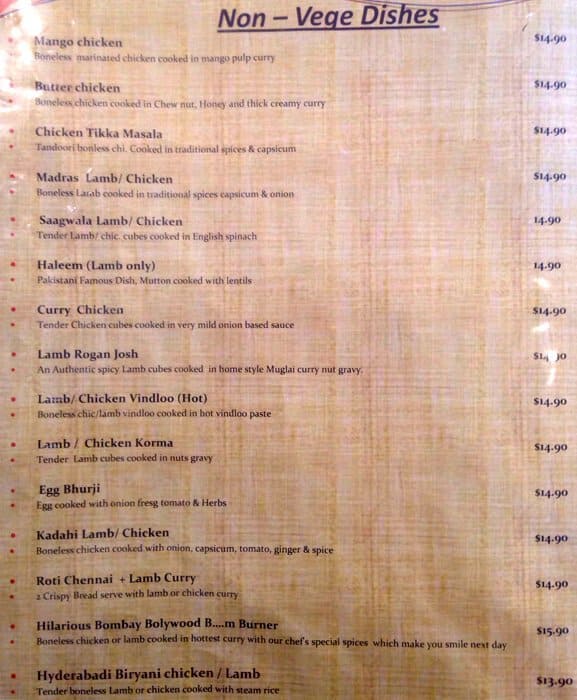 Menu at India Gate restaurant, Haymarket, 777 George St