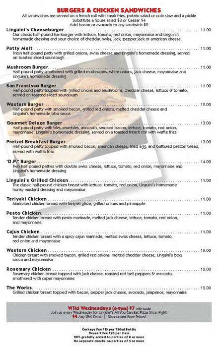 Menu at Linguini's Restaurant, Alameda