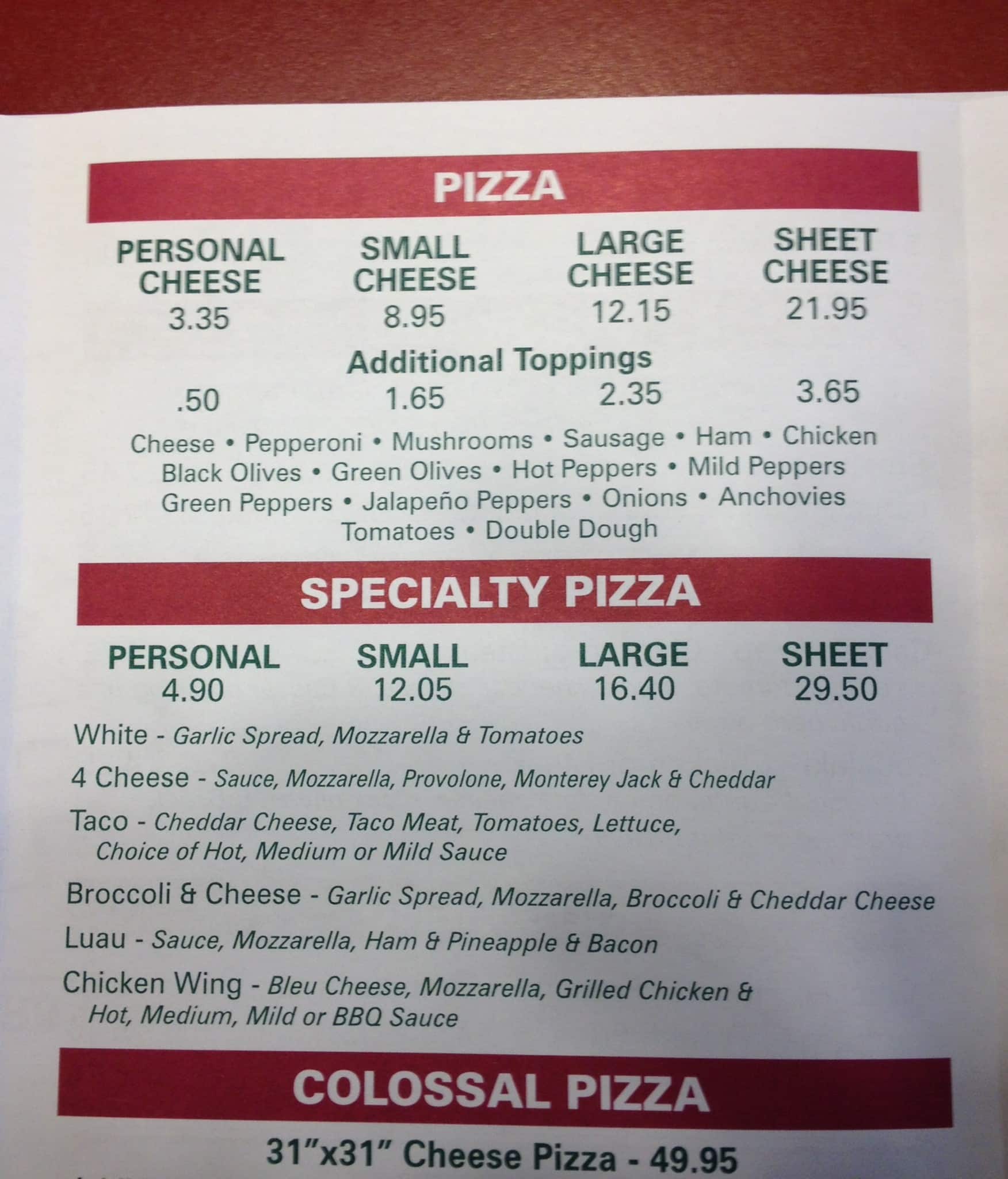 Menu at Marco's Pizza & Subs pizzeria, Arcade