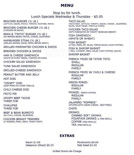 Bracken Store Cafe Menu, Menu for Bracken Store Cafe, Selma-Schertz ...