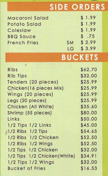 Menu at Leon's Barbeque Zone, Chicago
