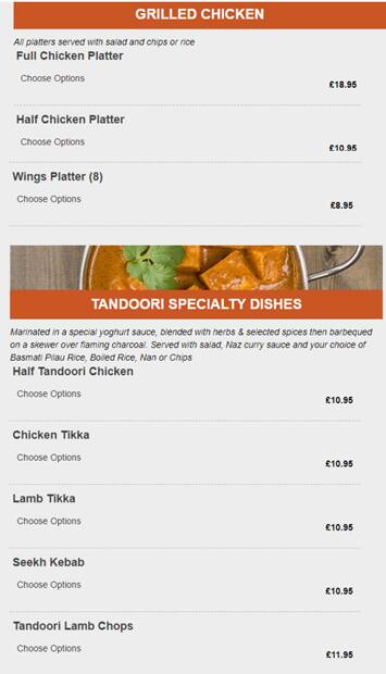 Menu at The Naz Takeaway restaurant, Eccles