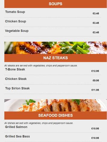 Menu at The Naz Takeaway restaurant, Eccles