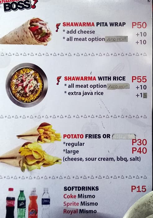 Menu at Shawarma Boss PH restaurant, Quezon City, 111 J.P. Laurel