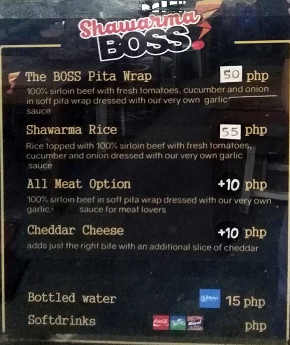 Menu at Shawarma Boss PH restaurant, Quezon City, 111 J.P. Laurel