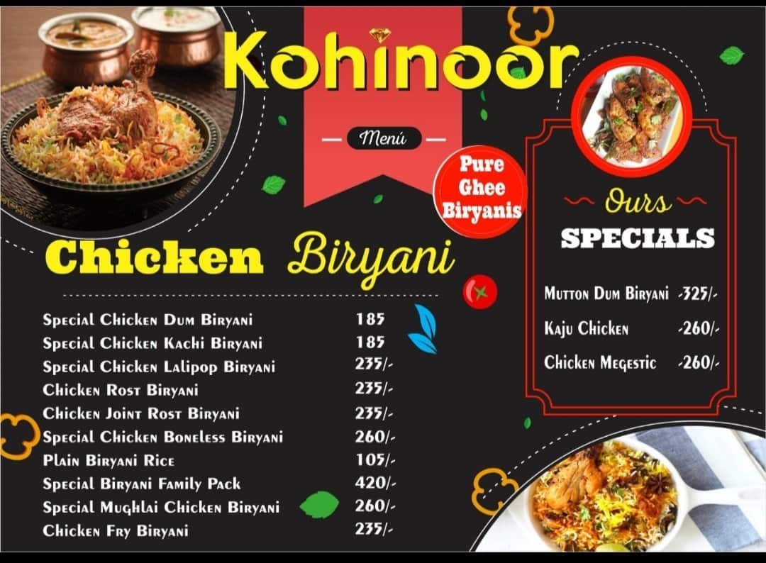 Menu at KOHINOOR ORGINAL HYDERABADI BIRYANIES, Guntur