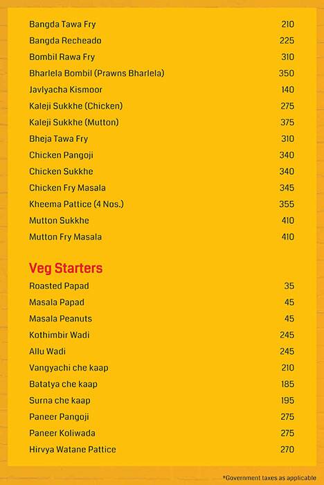 Menu at Nav Mejwani, Mumbai