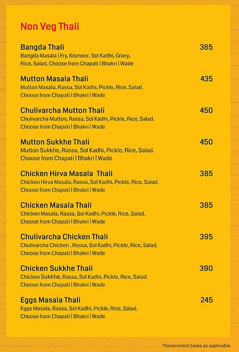 Menu at Nav Mejwani, Mumbai