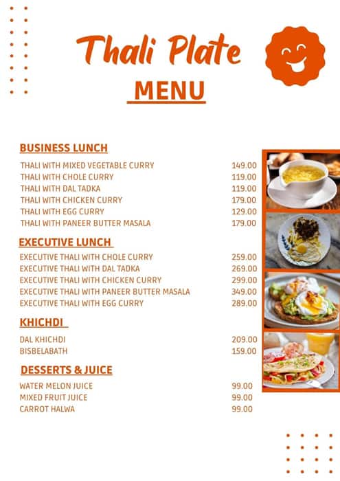 Menu of Thali Plate, Gachibowli, Hyderabad