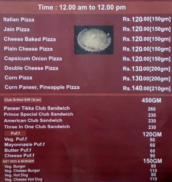 Menu of Prince Corner, Gota, Ahmedabad
