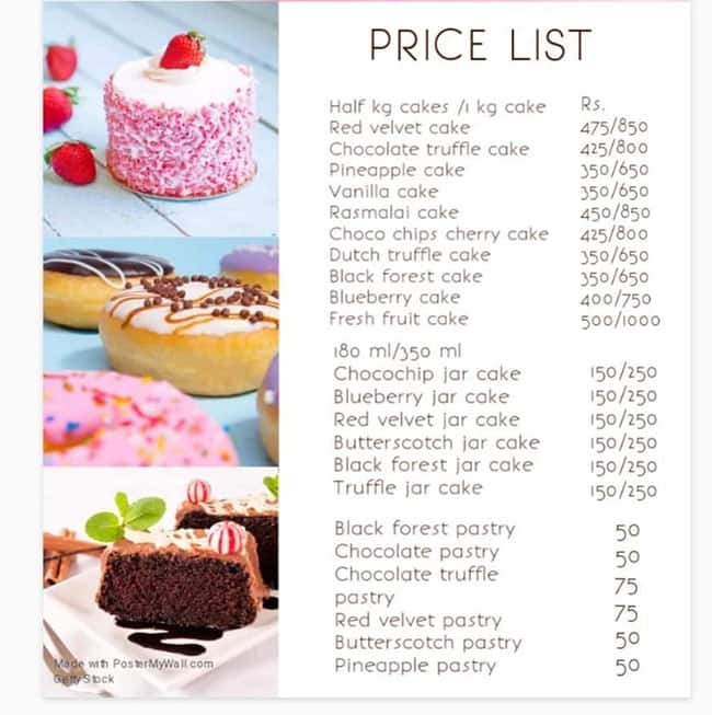 Menu of Cakes by Flowerama, Virar, Mumbai