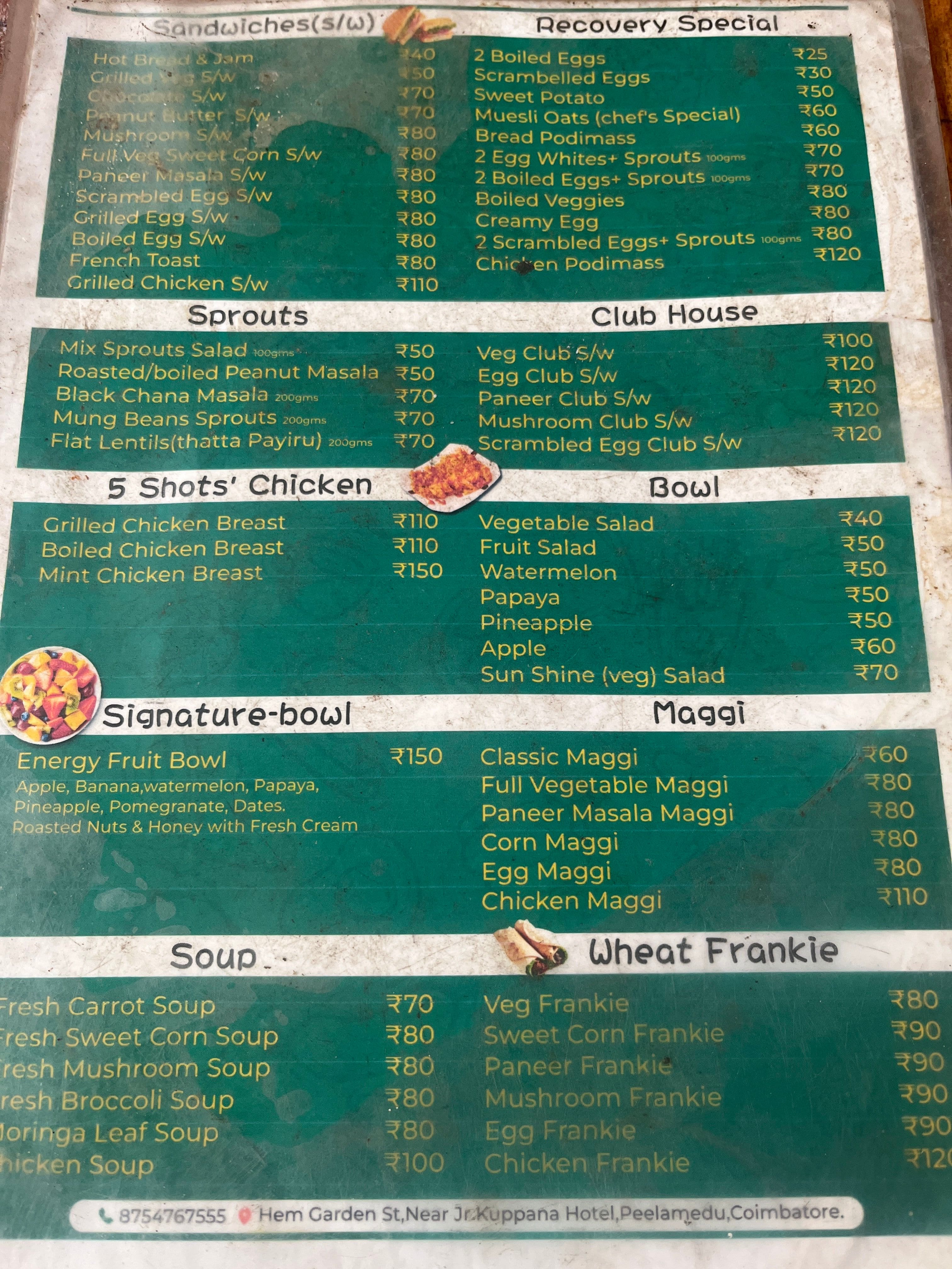Menu of Mulberry’s Cafe, Lakshmi Mills, Coimbatore