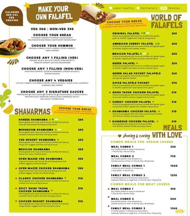 Menu of Falafel's, Kandivali East, Mumbai