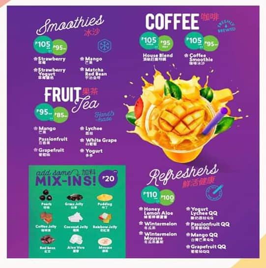 Menu at Chatime restaurant, Manila, SM San Lazaro