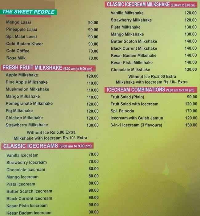 Menu at Archana Sweets, Chennai, 812
