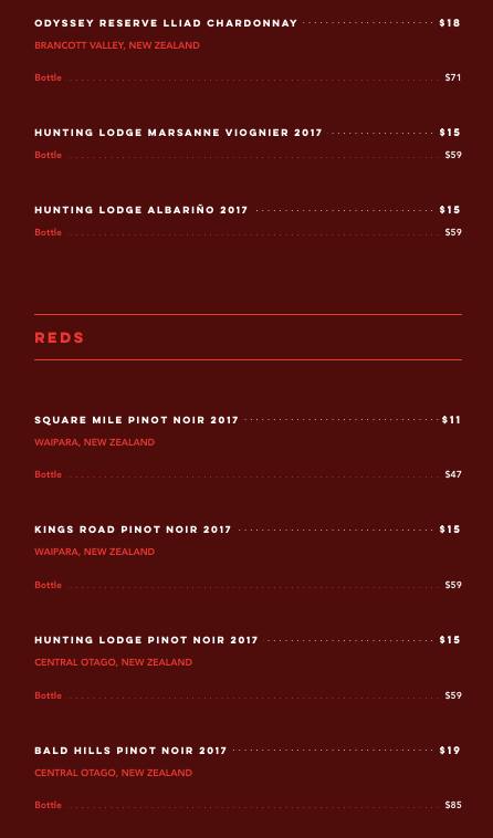 Menu at Pinchos Bar, Auckland