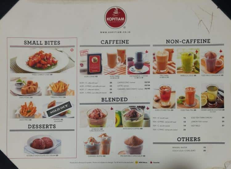 Menu at Kopitiam - Living World Mall cafe, South Tangerang