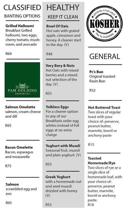 Menu at The Press Club, Umhlanga, Umhlanga Centre