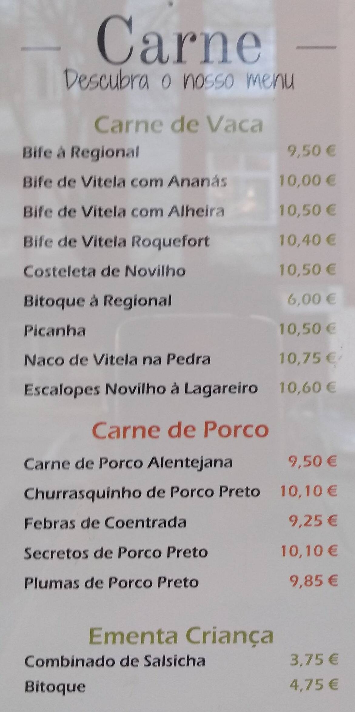 Menu at O Regional restaurant, Amadora