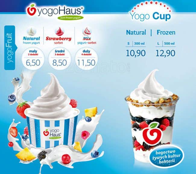 Menu at Yogo Haus cafe, Szczecin