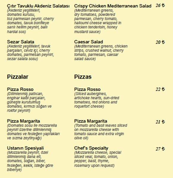 Menu at Rosso Brasserie - Almira Hotel, Bursa