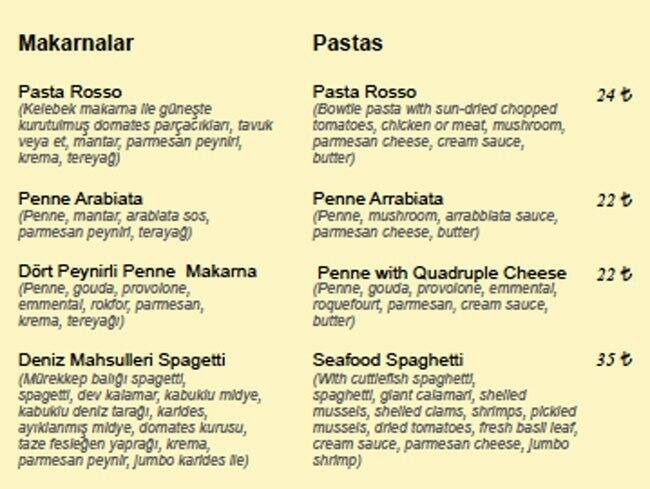 Menu at Rosso Brasserie - Almira Hotel, Bursa