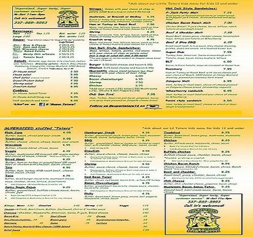 Super Taters...And More! Menu, Menu for Super Taters...And More!, Scott ...