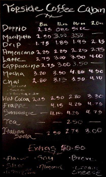 Menu at Topside Coffee Cabin cafe, Steilacoom, 215 Wilkes St Suite 102