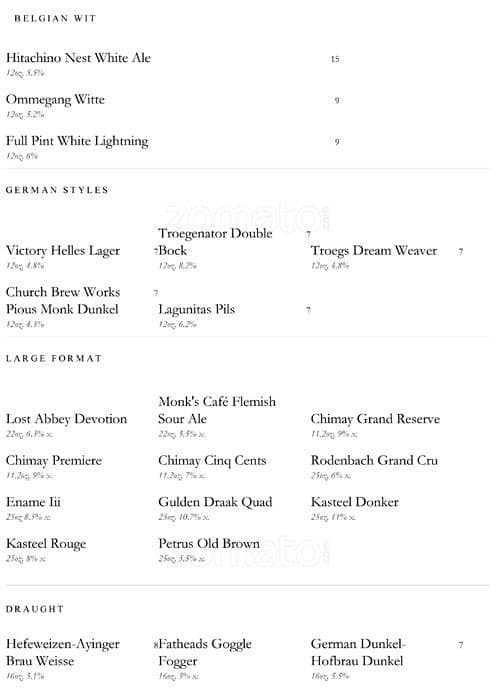 Menu at Biergarten pub & bar, Pittsburgh