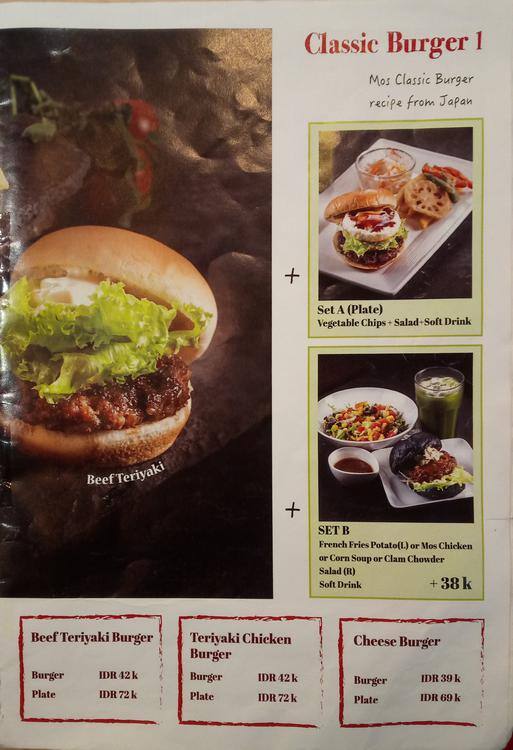 Menu at Mos Cafe, South Jakarta, Jalan Melawai Raya N0.29