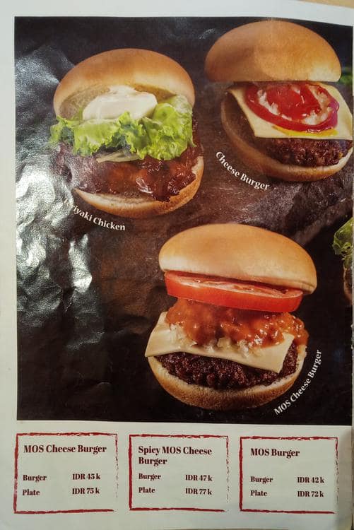 Menu at Mos Cafe, South Jakarta, Jalan Melawai Raya N0.29