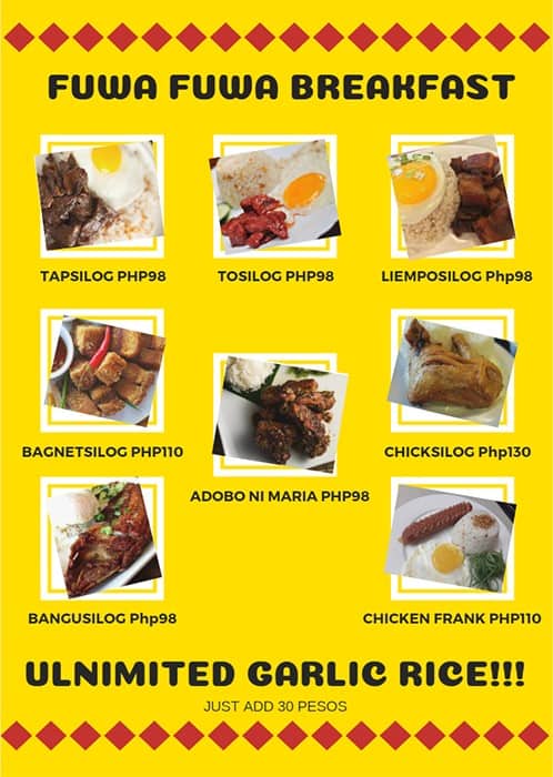 Menu at Fuwa Fuwa Cafe, Parañaque, Aguirre