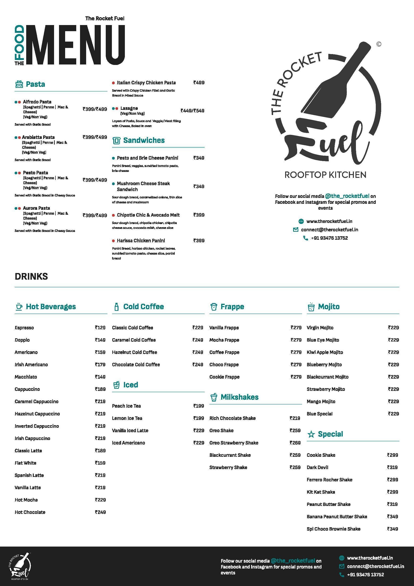 Menu at The Rocket Fuel, Hyderabad, 8 - 2 - 120/86/9